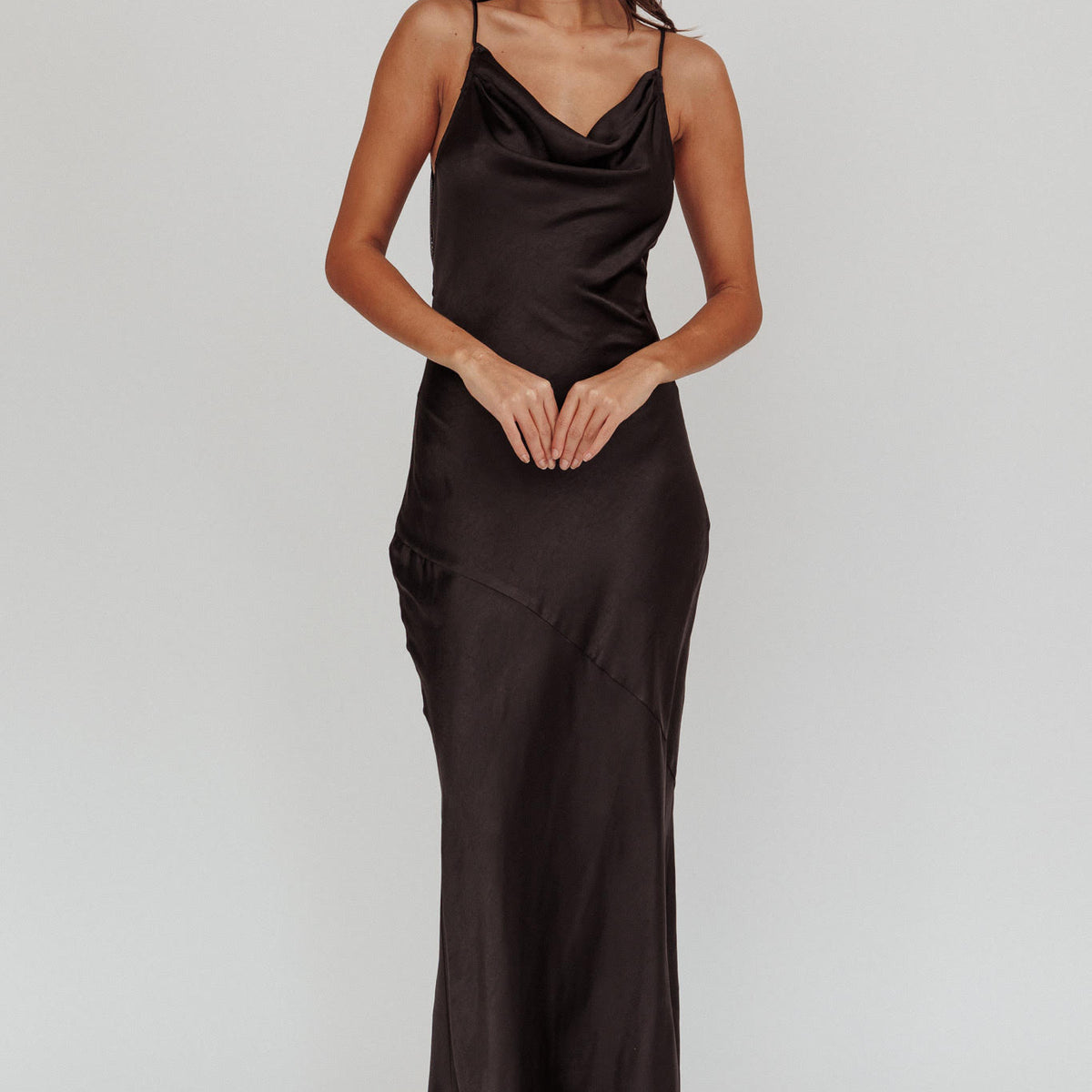 'Chloe' - Black Satin Dress – Confetti
